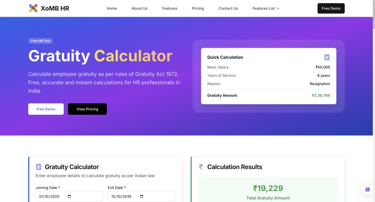 Gratuity Calculator India | Xomb Technologies
